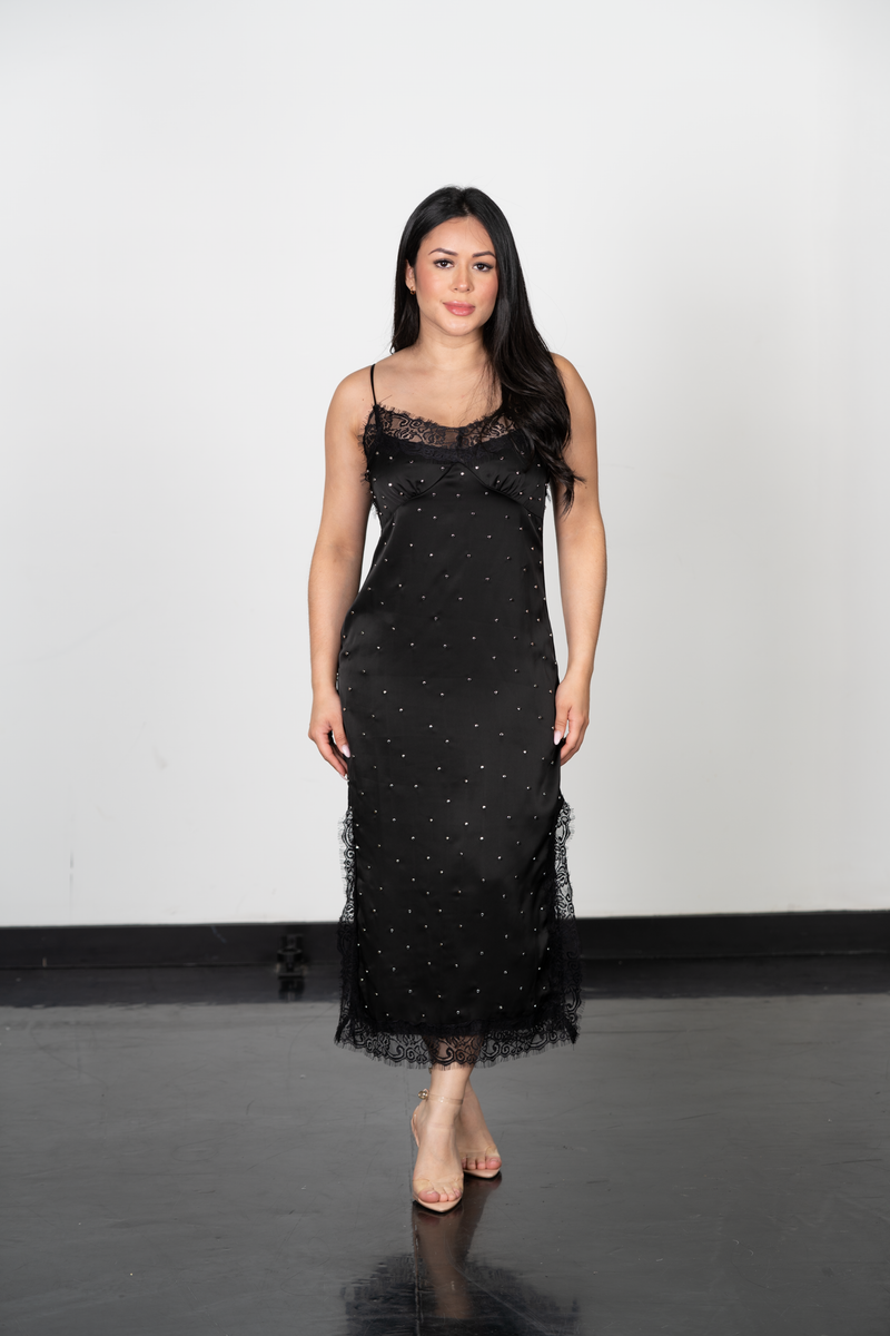 Elsa- Black Polka Dot W/ Lace Trim Dress – PaulinasFashion