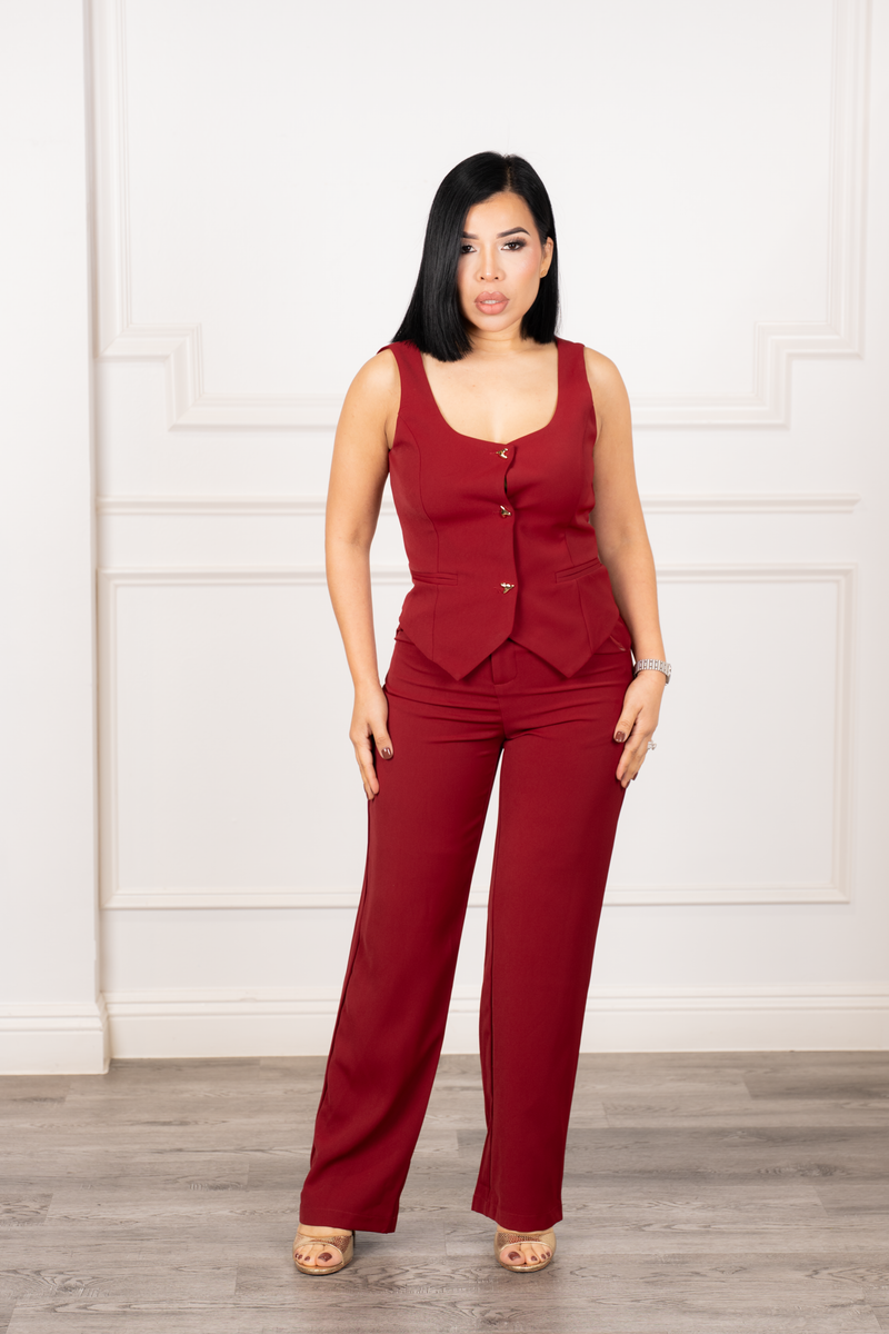 Amaris - Red Two-Piece Buttoned Set – PaulinasFashion
