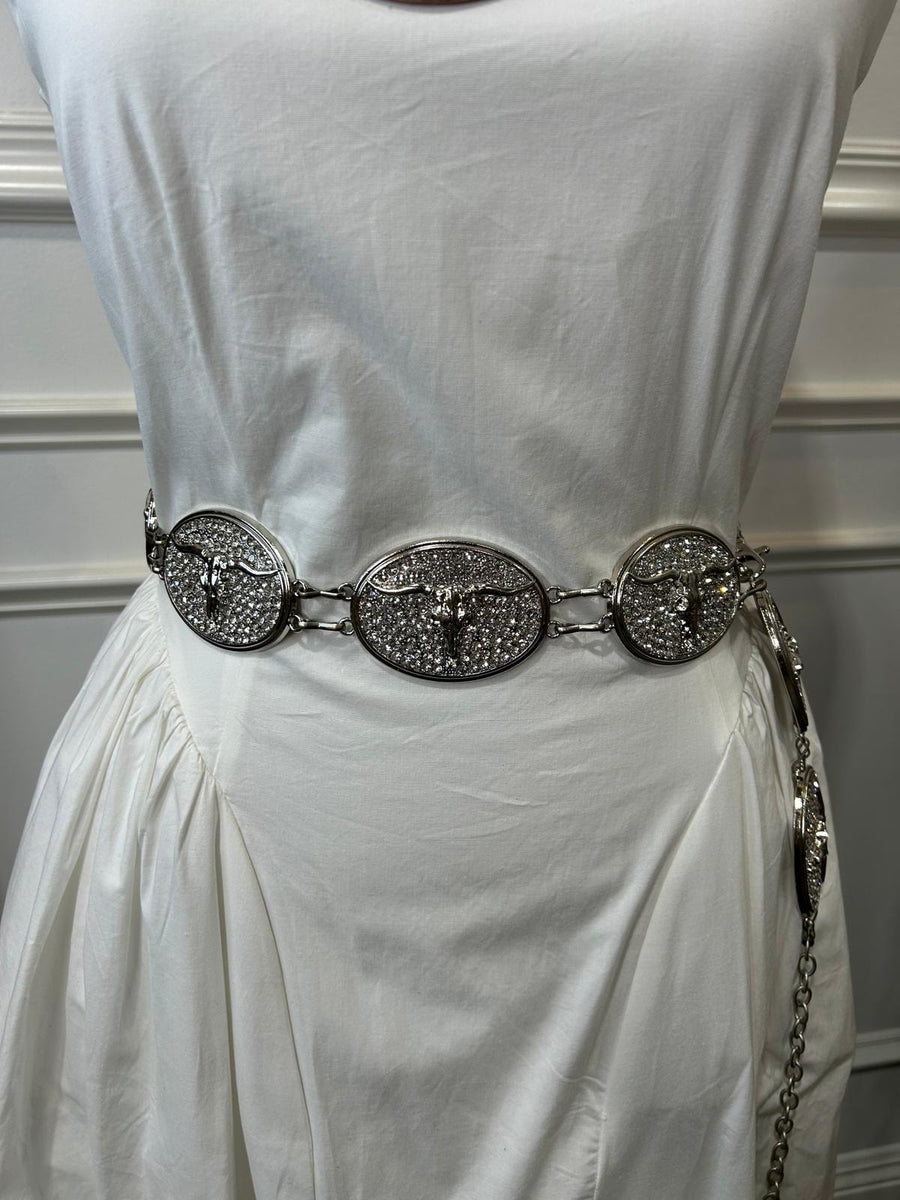 Leandra - Silver Western Belt with Clear Crystal – PaulinasFashion