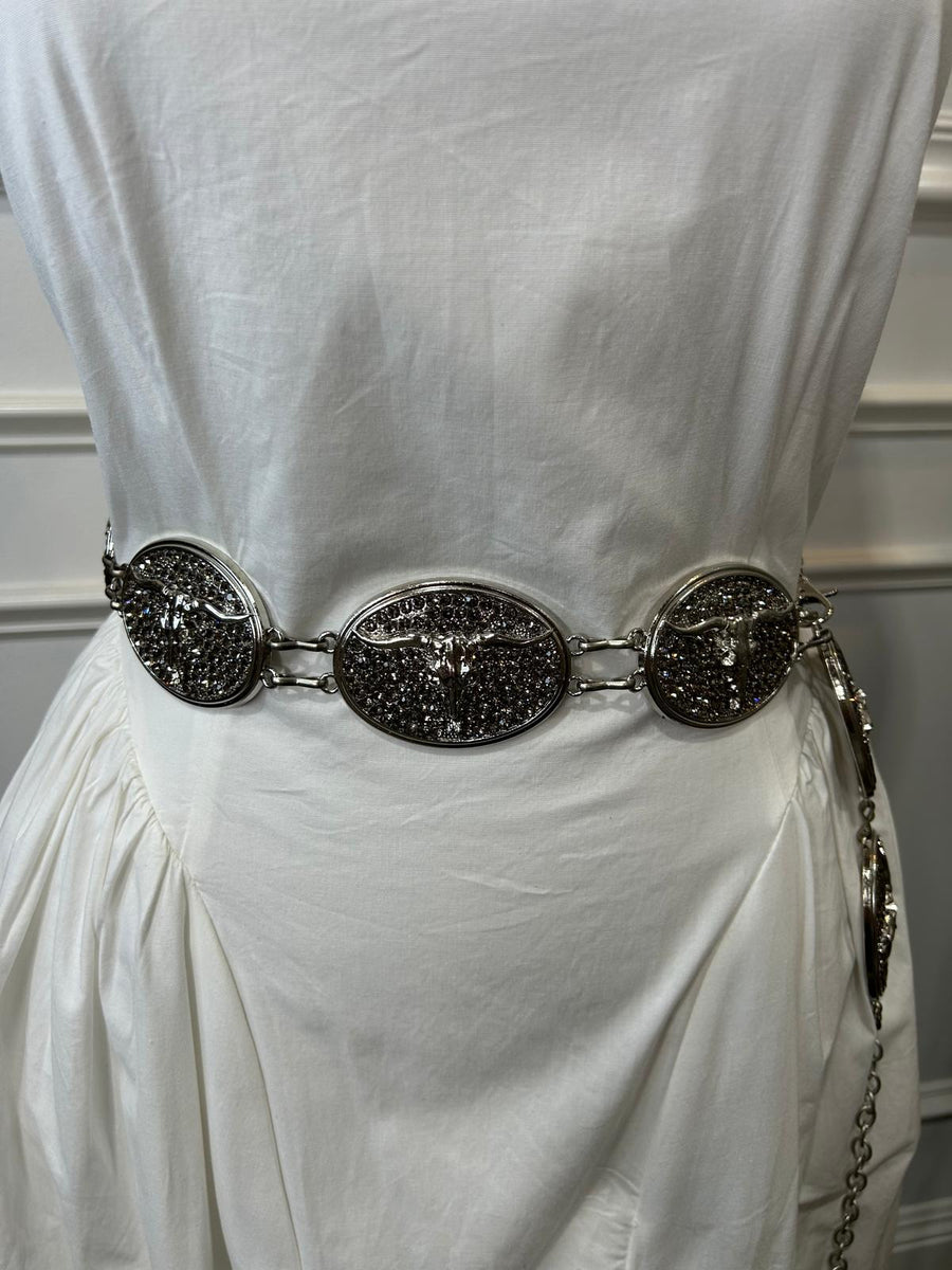 Leandra - Silver Western Belt with Black Crystal – PaulinasFashion